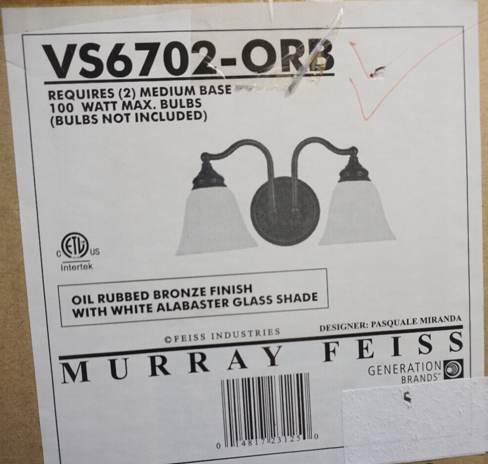 Murray Feiss VS6702-ORB Two Light Vanity Light Oil Rubbed Bronze | eBay