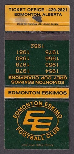 Edmonton Eskimo Football Club Eskimos Grey Cup Champions matchcover ...