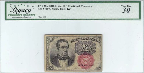 FR 1266 5th Issue 10c Fractional Currency Legacy 30 Red Seal w Short ...