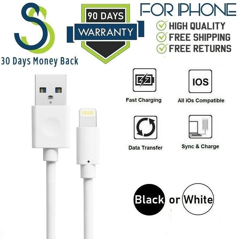 2 Pack 20" 20in Short charger & Data Short USB Cable For iPhone 6,7,8,X ...