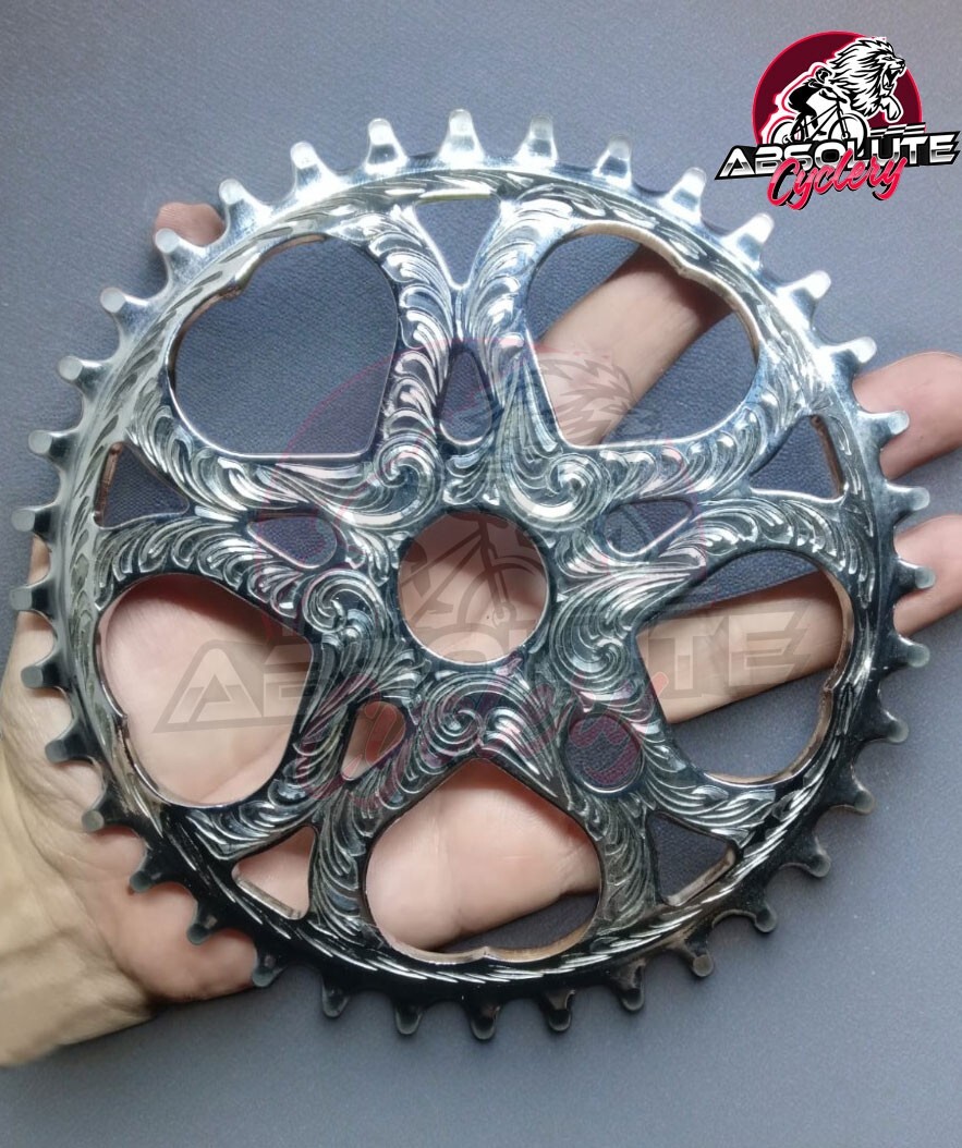 36T STEEL LOWRIDER ENGRAVED 5 HEART STYLE SPROCKET 1/2 X 1/8 CHROME 1PC ...