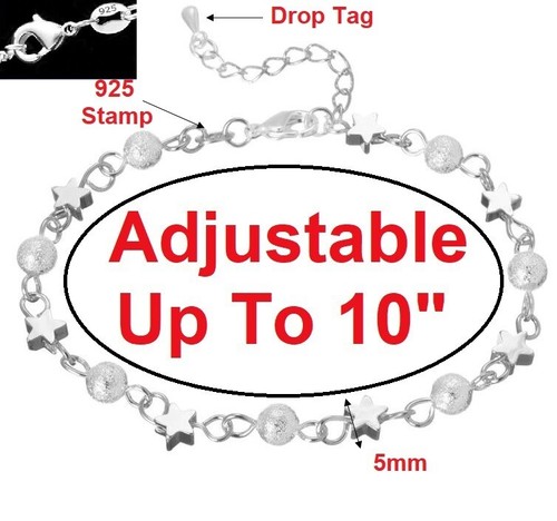 2 Pc Set 925 Sterling Silver Womens Stars Chain Link Anklet Ankle ...