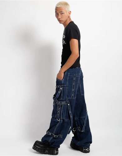 Goth Cargo Pants with Straps, Denim Punk Emo Pants with chains, Tripp ...