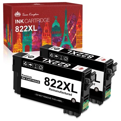 2PK 822XL T822XL Ink Cartridge Black For Epson WorkForce Pro WF-3820 WF ...