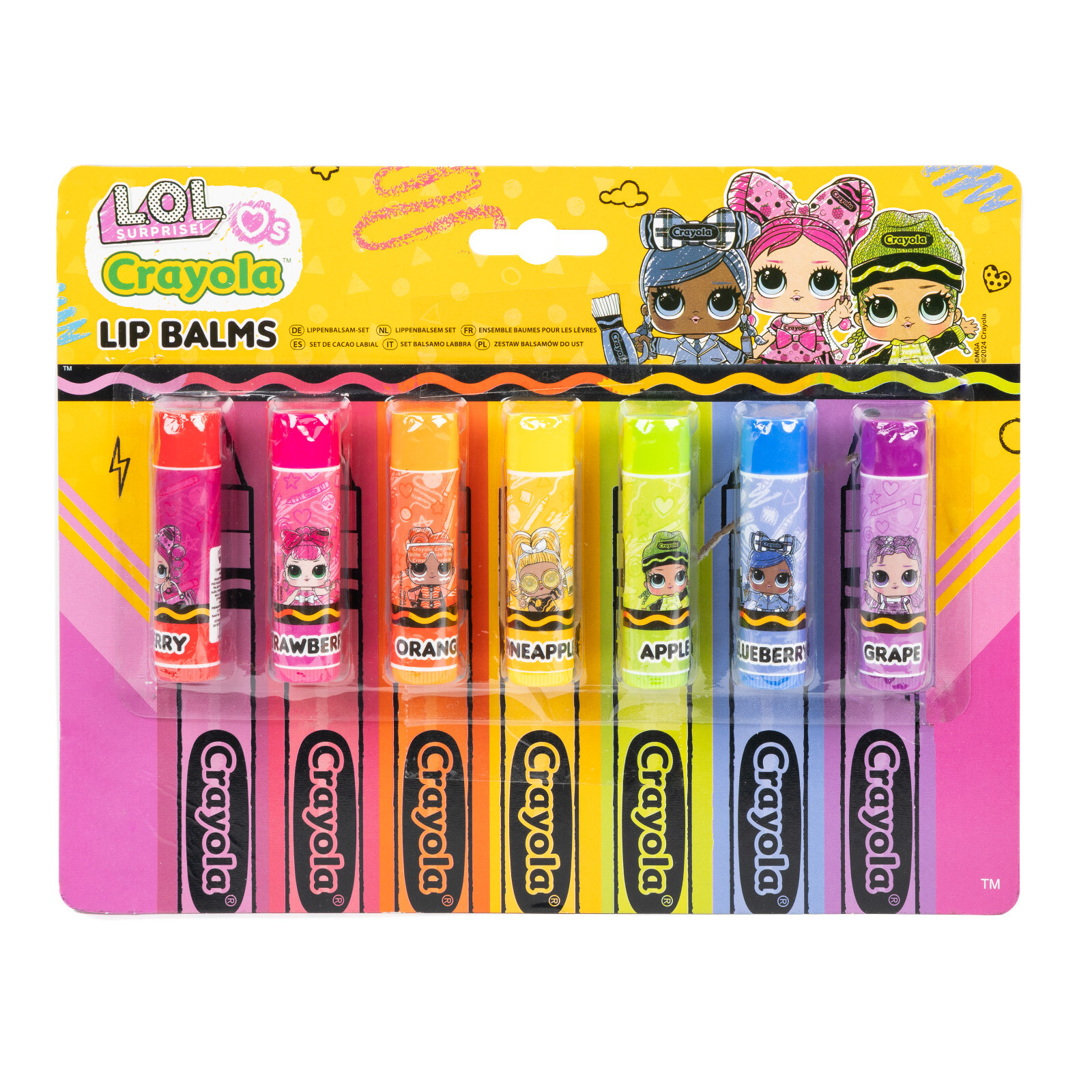 LOL Surprise Lip Balm Set 7 x Fruity Scent Flavoured Girls Kids Crayola ...