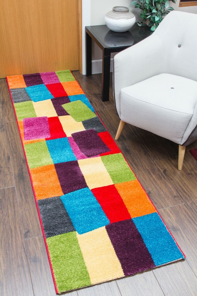 Multi Coloured Rugs Runners Carpet Rainbow Design Mat Hand Carved ...