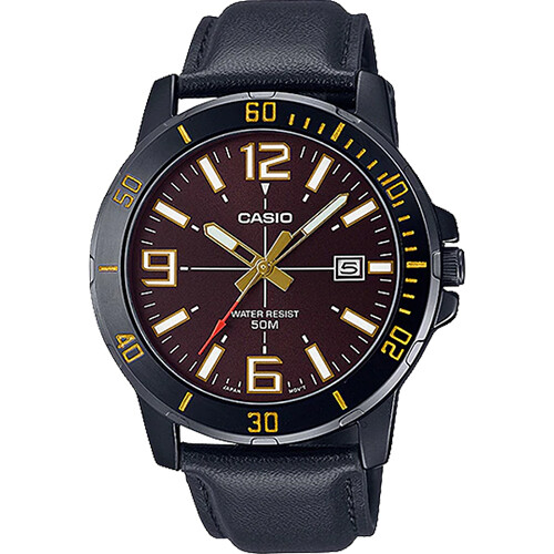 Casio MTP-VD01BL-5B Black Leather Analog Mens Watch MTP-VD01 WR 50M ...
