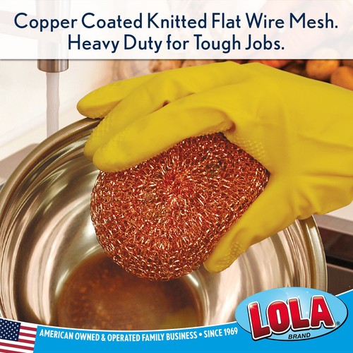 Copper Coated Scouring 4'' Pad 12 Pk - Flat Wire Mesh Heavy Duty ...