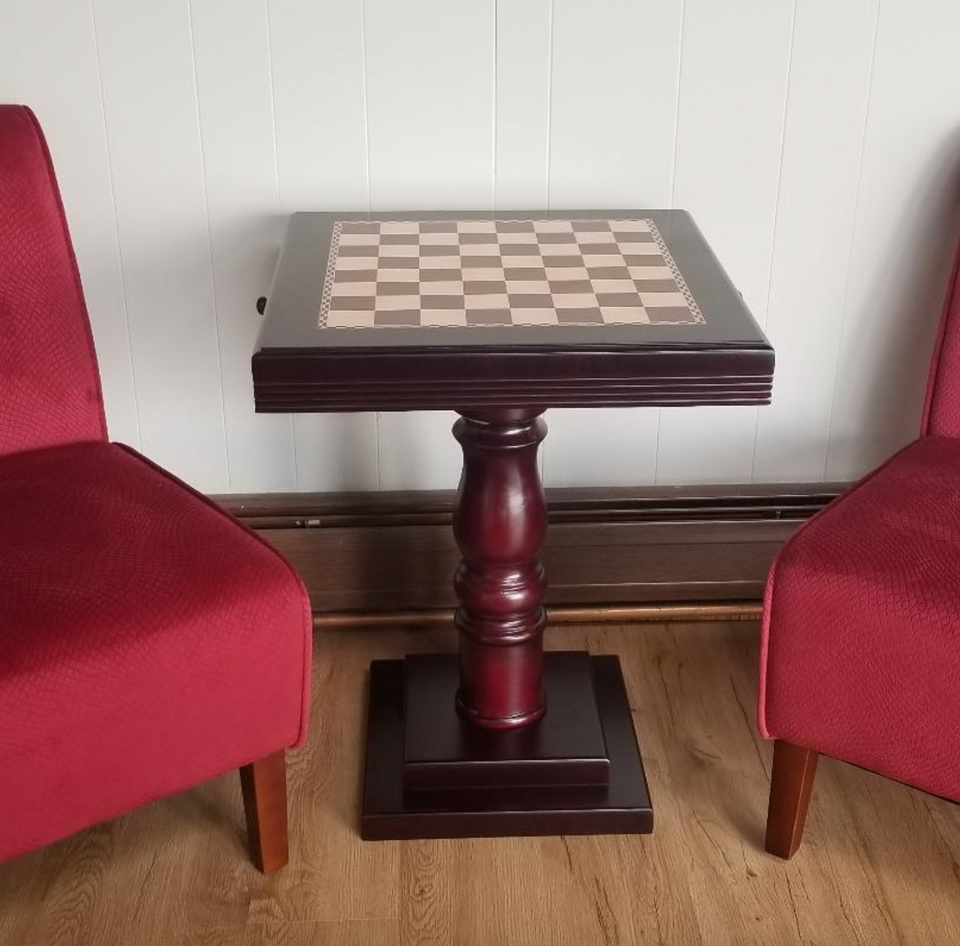 Solid Wood Pedestal Chess End Table Game Board Top Mahogany Finish Side ...