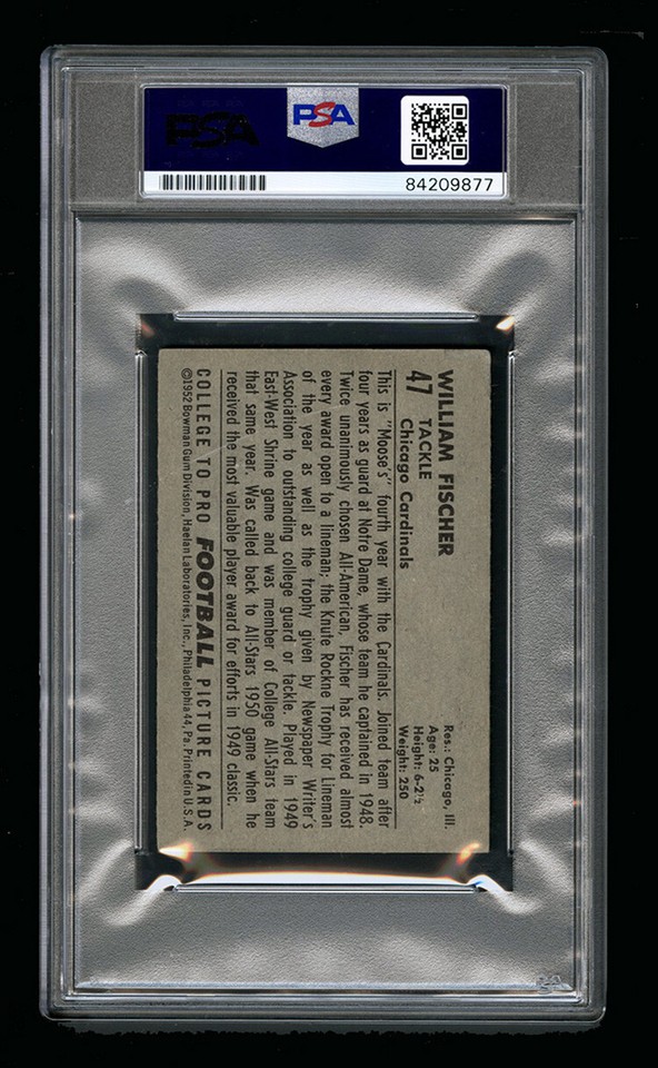 1952 BOWMAN LARGE 47 WILLIAM BILL FISCHER PSA 9 AUTOGRAPHED SIGNED PSA ...