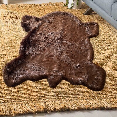 Thick Brown Buffalo Skin Area Rug - Shaggy Faux Fur - Life size ...
