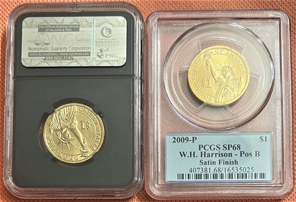 2 GRADED COINS MS64 2007-D GEORGE WASHINGTON, SP68 2009-P HARRISON FROM ...