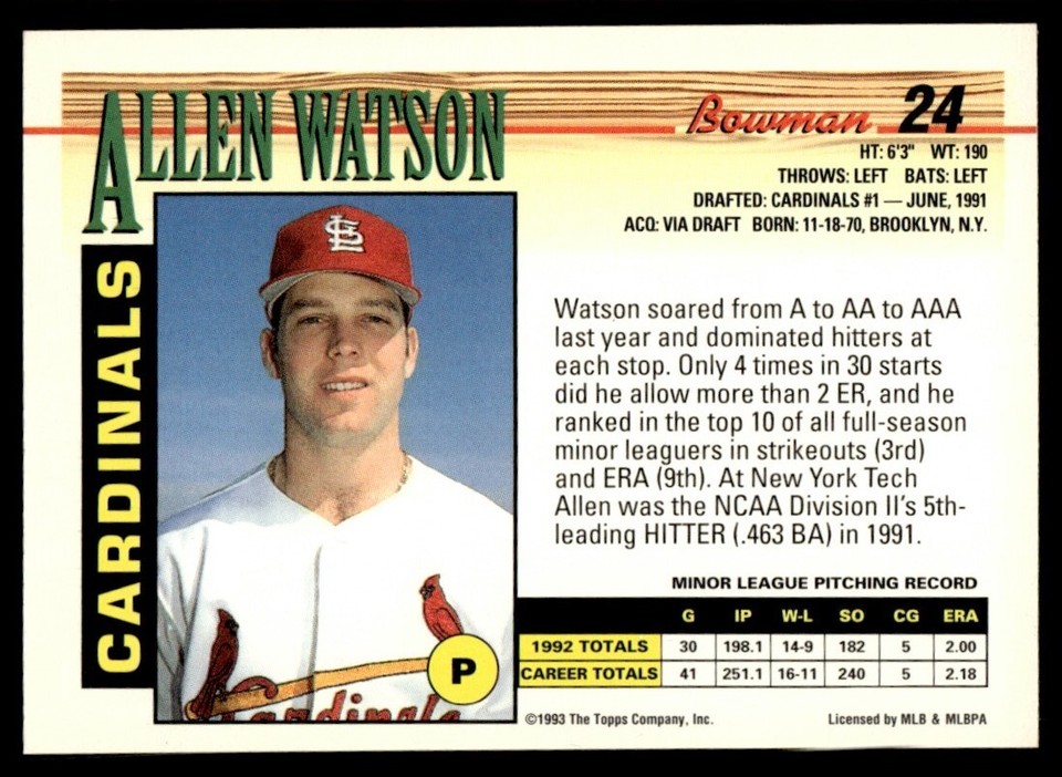 1993 Bowman #24 Allen Watson St. Louis Cardinals | eBay