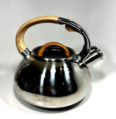 Brandani Whistling Chrome Steel Tea Induction Kettle with Woodgrain ...
