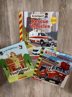 lot of 3 rescue vehicle picture books preschool Fire fighter fire truck ...