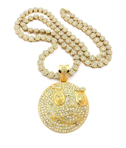 GOLD PLATED CHIEF KEEF GLO GANG PENDANT W/ 36" SUNFLOWER CLUSTER CHAIN ...