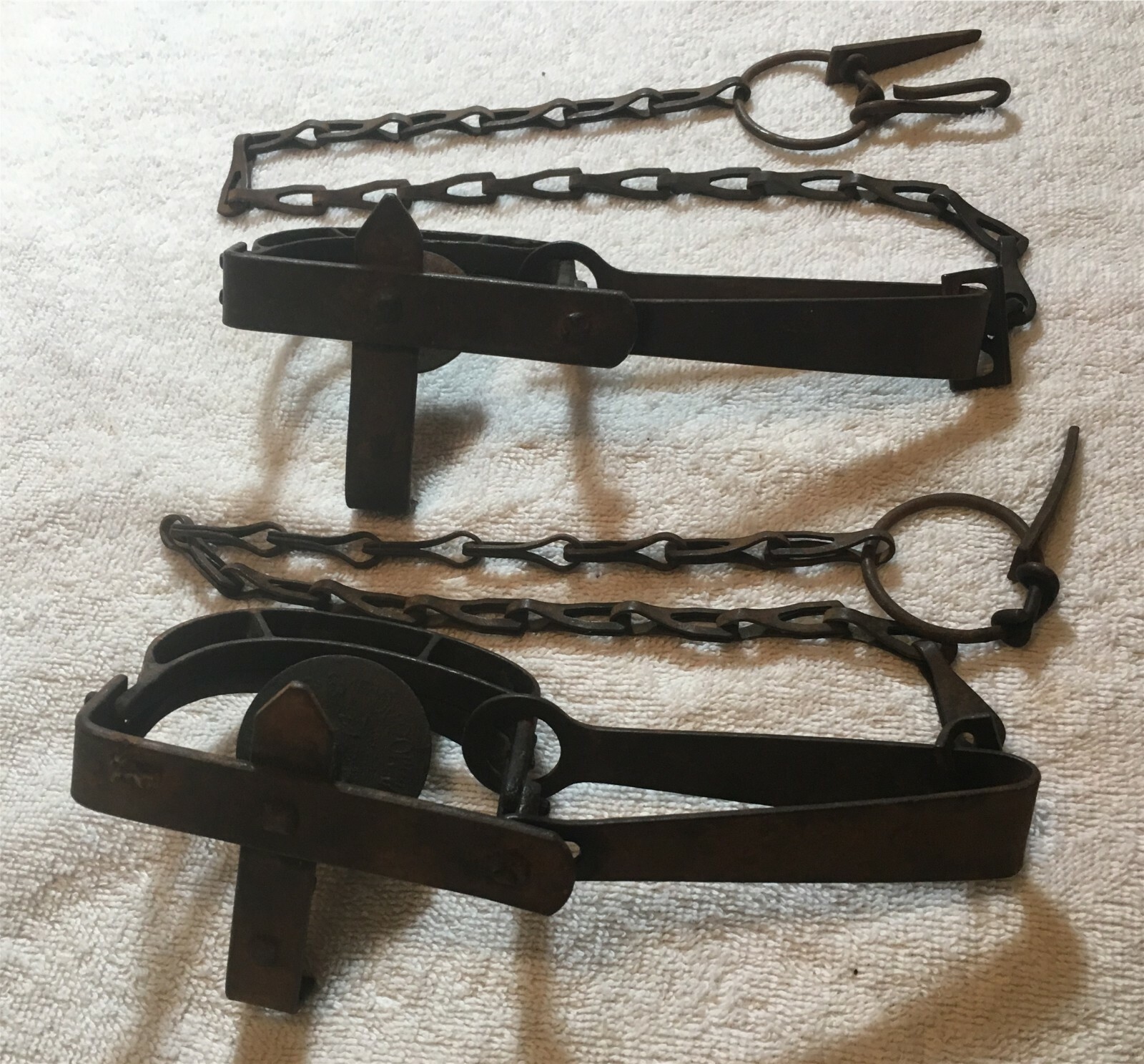 Pair of Antique #91 Newhouse Steel Traps - Large Pan & Small Pan Models ...