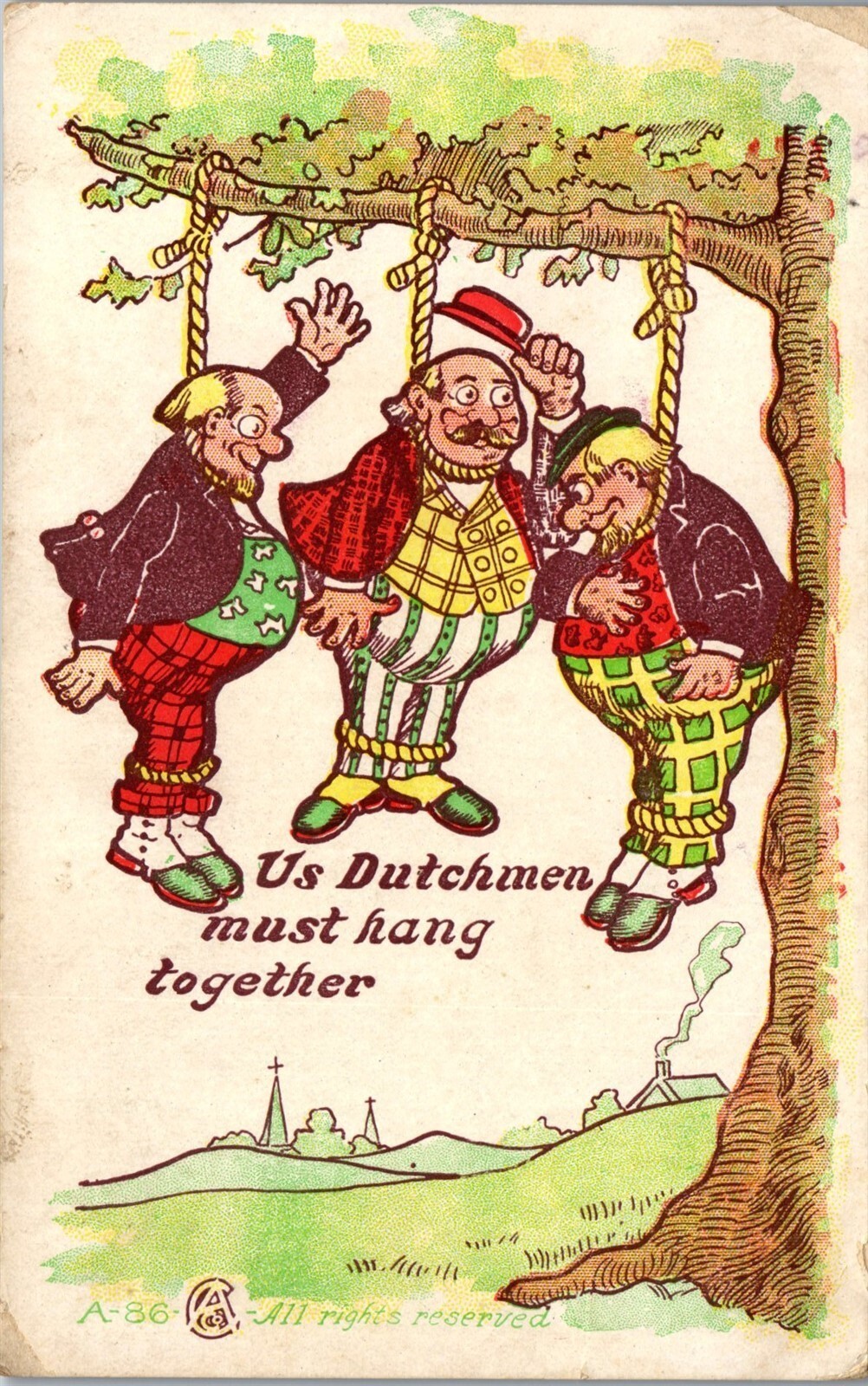 Vintage Humor Comic Postcard Us Dutchman must hang together ~ History ...