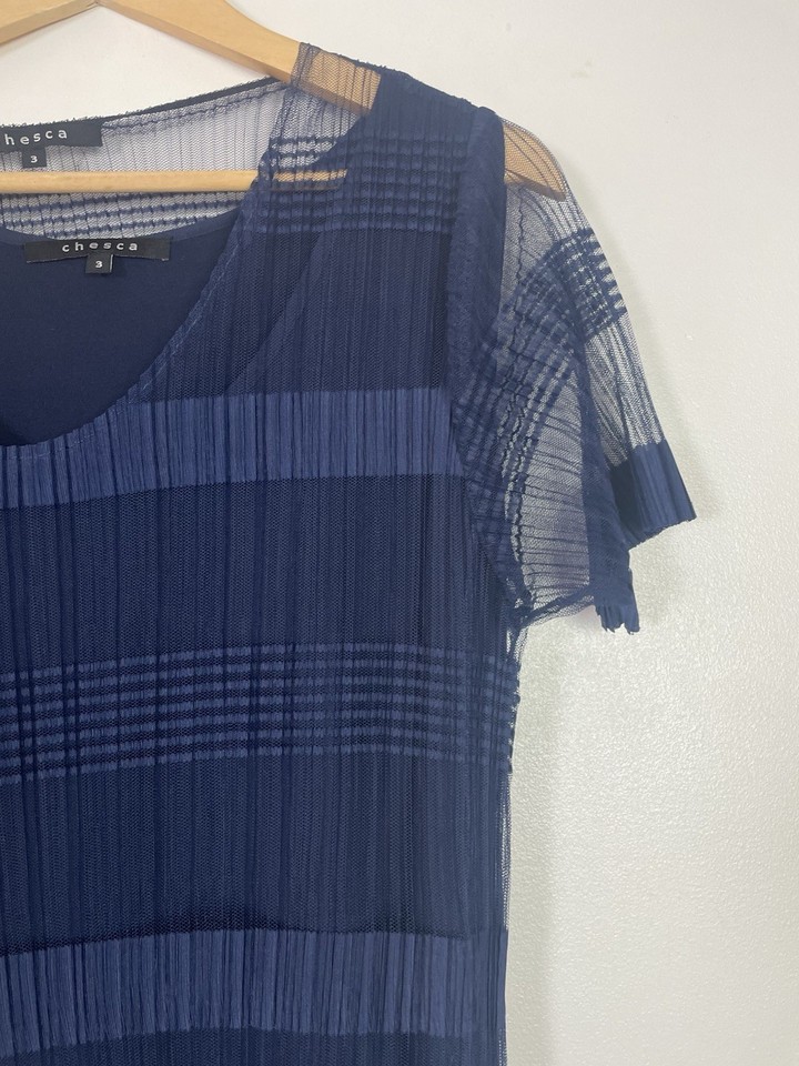 Chesca Navy Blue Chiffon Plisse Lined Balloon Dress - Sz 3 - UK 20 - 22 ...