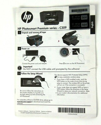 HP Photosmart C309G Premium All-in-One Printer Set-up Booklet | eBay