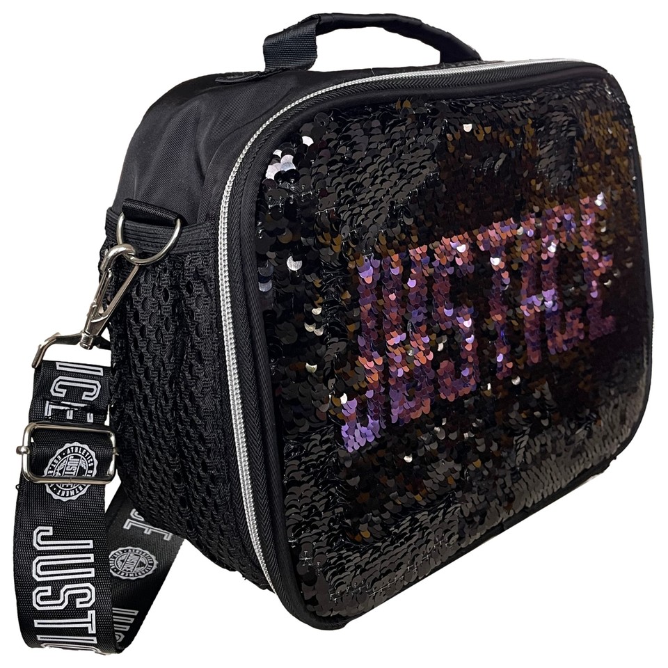 Justice Sport Black & Purple Sequin Insulated Lunch Box Lunch Bag Tote ...