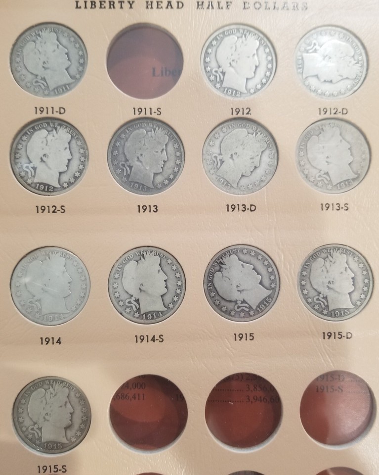 Barber Half Dollar complete 51 coin set Dansco. 98o,04s,06o,13,14,15p&s ...