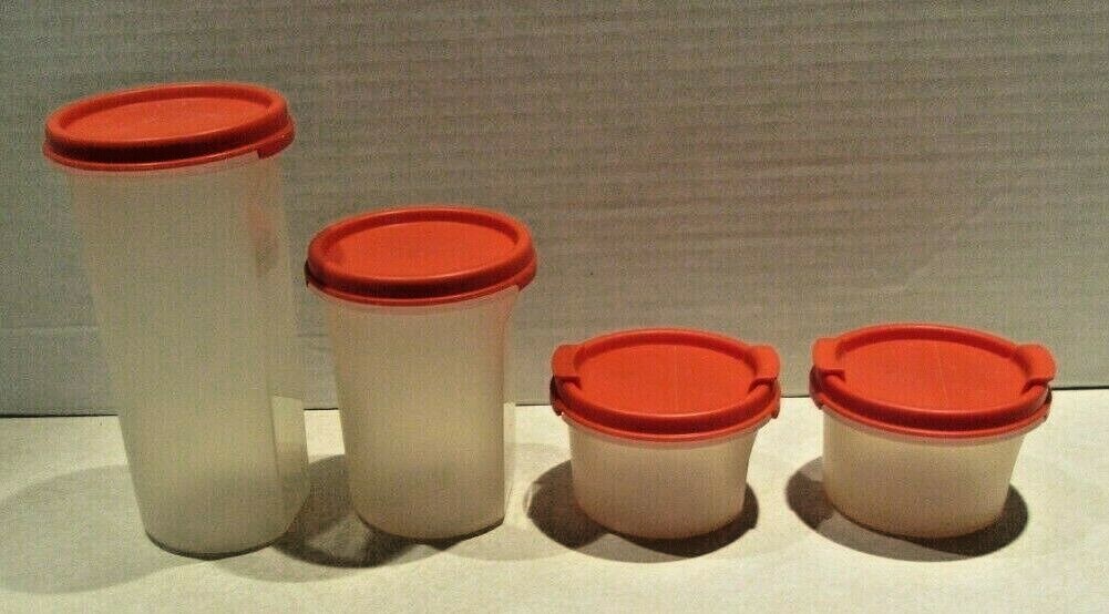 Tupperware Modular Mates Set of 4 Red 1645-29,1606-30,1605-29 2- #1, #2 ...