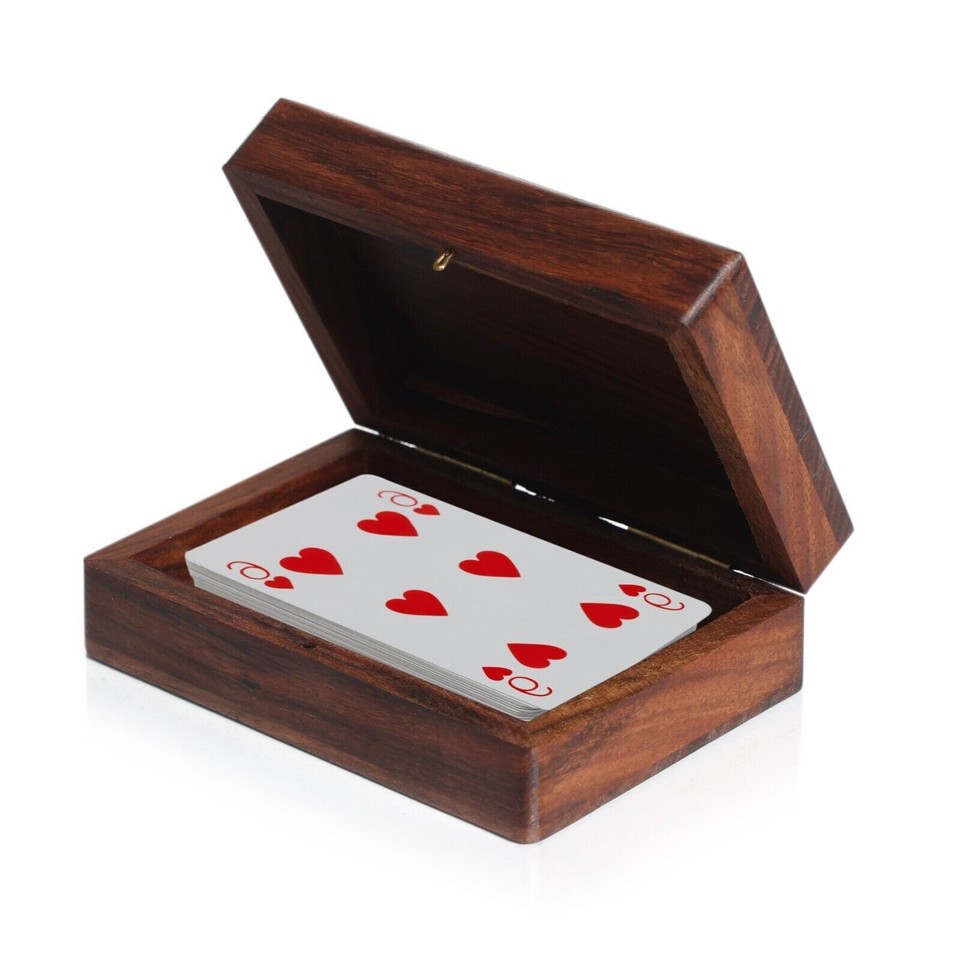Wooden Handmade Single Playing Card Storage Box with Silver Brass Inlay ...