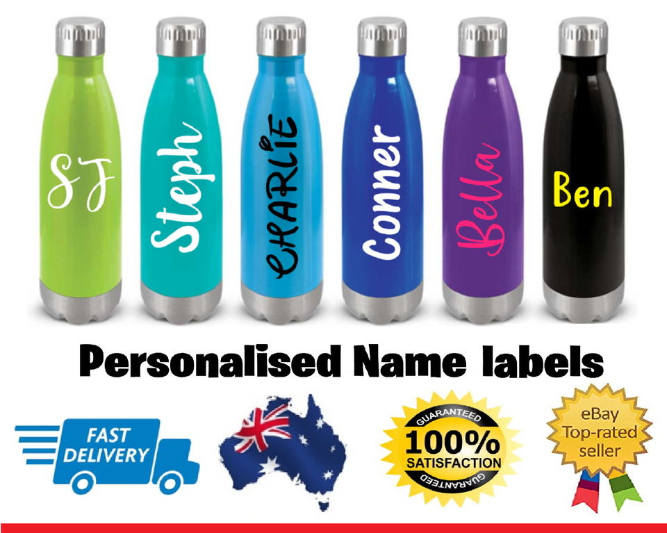 Water Bottle Name Label Vinyl Sticker Kids Lunch Box Gym Drink ...