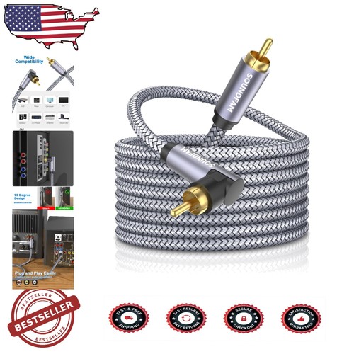 30ft Gold-Plated RCA Cable for Subwoofers & Amplifiers - Right Angle ...