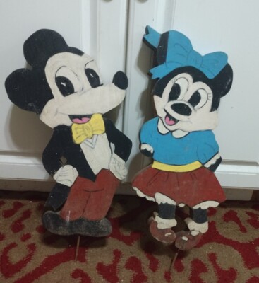 Folk Art Mickey and Minnie Mouse Wood Yard Stake Decor | eBay