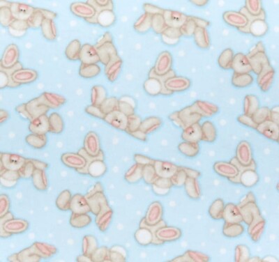 Brown Bunnies on Light Blue Comfy Cotton Flannel Fabric by the Yard | eBay