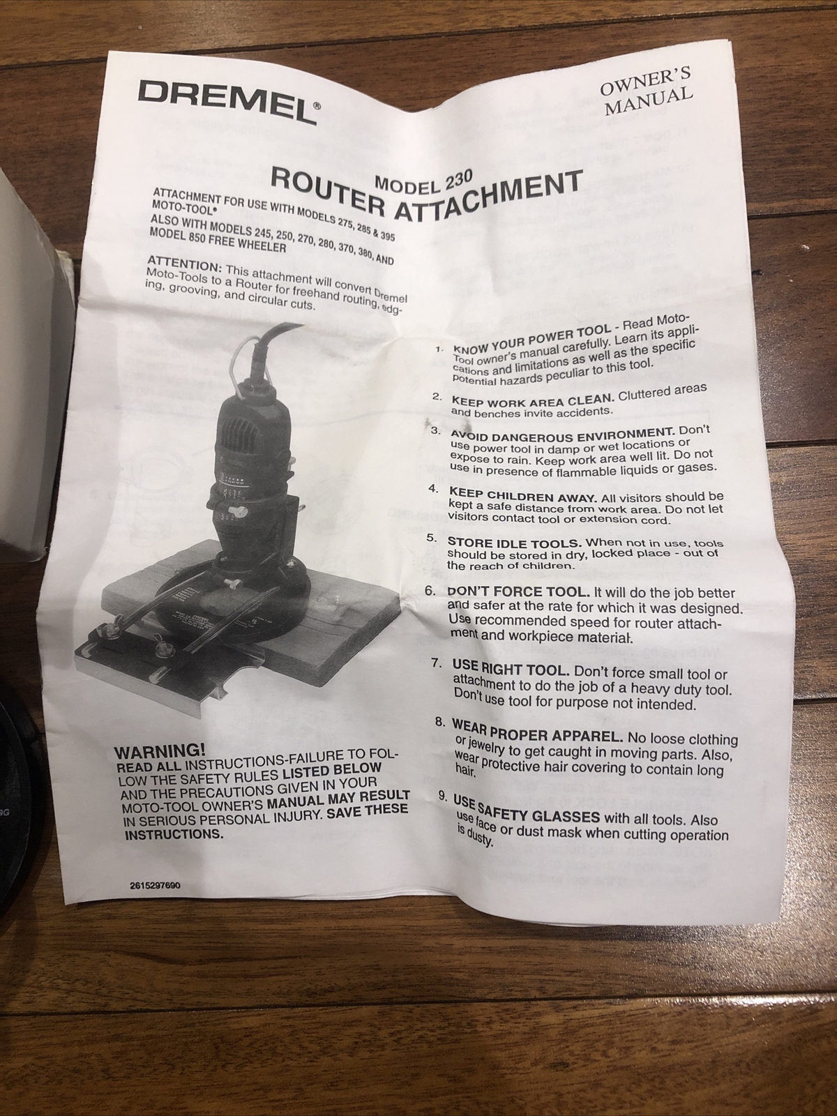 DREMEL ROUTER ATTACHMENT MODEL 230 ACCESSORIES & MANUAL #2615300792 ...
