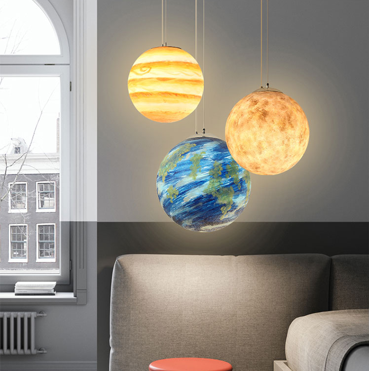 Acrylic Planet Pendant Lamp Bedroom LED Iron Light Globe Ceiling ...