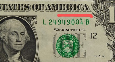 2017-A Error Note One Dollar Bill Ink Misprint,GREEN INK SMEAR Serial ...
