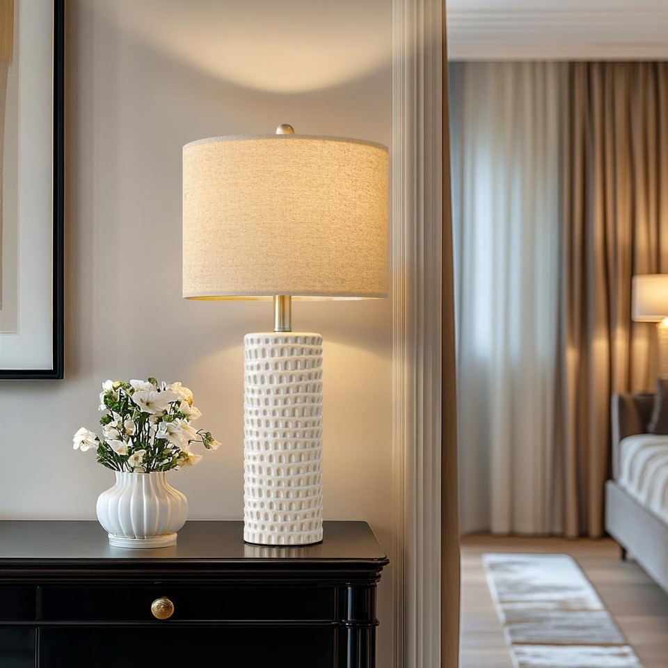 24" Farmhouse Ceramic Table Lamp Set of 2 for Bedroom Living Room White ...