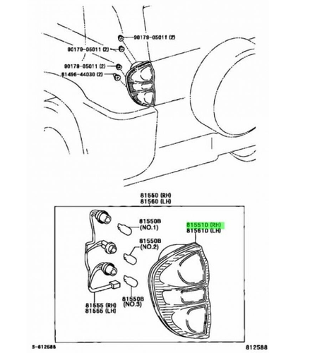 Toyota Genuine OEM LENS & BODY, REAR COMBINATION LAMP, RH ☆ 81551-42040 ...