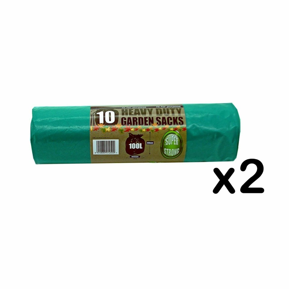 10 Strong Heavy Duty Green Garden Sacks 100 Litre Capacity Eco Bag ...