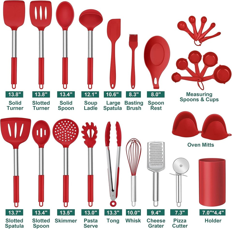 Cooking Utensil Set 38 Piece Stainless Steel Heat Resistant Kitchen ...