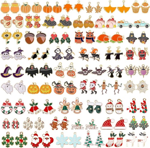 SANNIX 110Pcs/55 Pairs Holiday Charms, Thanksgiving Fall Halloween ...