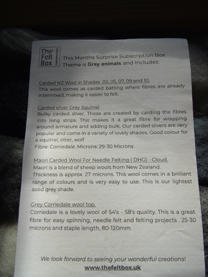 Needle felting kit (The felt box) unused subscription box, grey animals ...