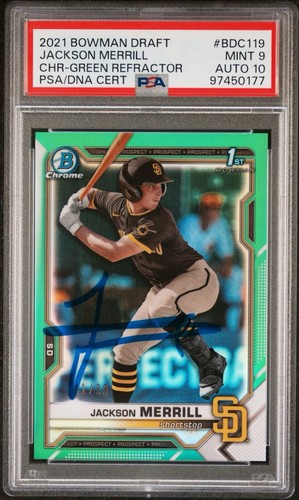 Jackson Merrill Signed 2021 1st Bowman Chrome Green Refractor Auto /99 ...