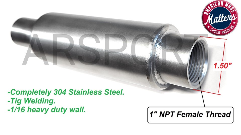 1" NPT female thread Muffler 304 Stainless Steel, exhaust Flex tubig ...