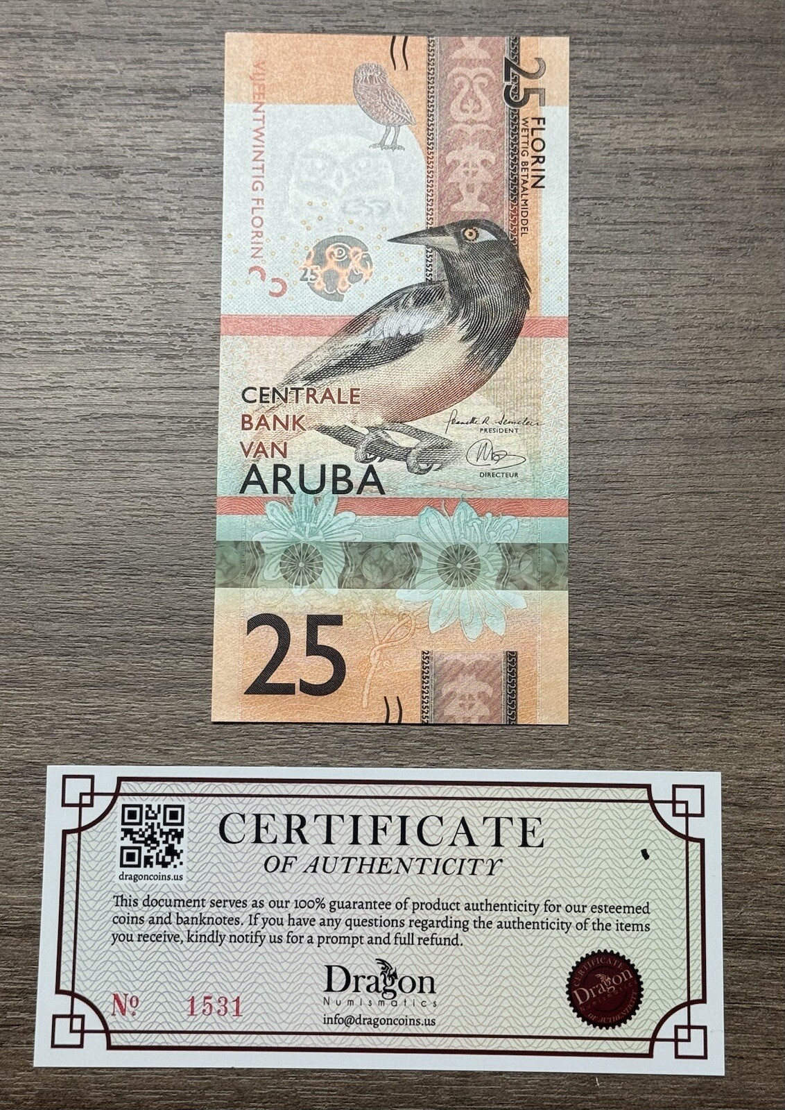 Aruba 25 Florin, 2019 Bird P-22, UNC Banknote Currency COA 🐉 | eBay