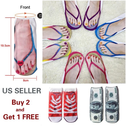 Men Women 3D Pattern Manicure Print Socks Flip Flop Funny Hidden ...