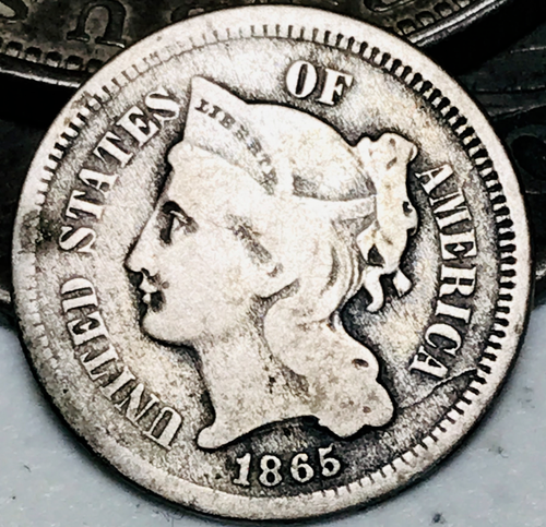 1865 Three Cent Nickel Piece 3C Circulated Civil War Date US Type Coin ...