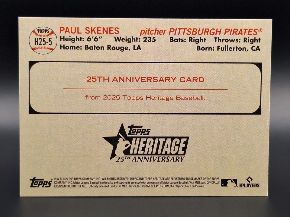 Paul Skenes 2025 Topps Heritage 25th Anniversary Card Holo Foil Insert ...