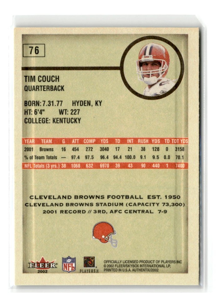 2002-Fleer Authentix -#76-Tim Couch -Cleveland Browns | eBay