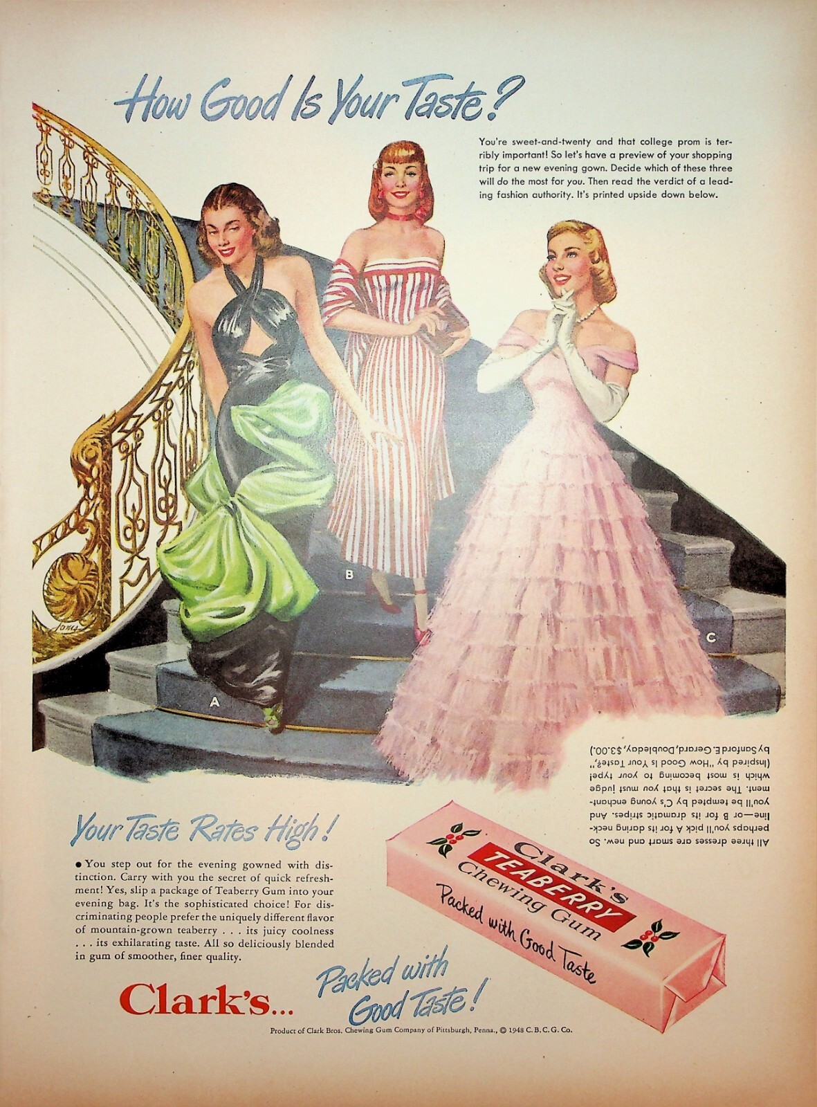 Original 1948 Teaberry Chewing Gum Ad: Three Women; Clark's | eBay