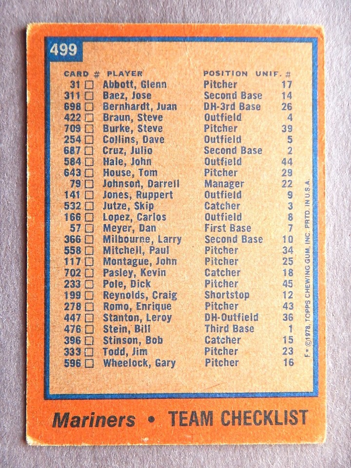 Mariners Team #499 Topps 1978 Baseball Card (Seattle Mariners) A | eBay